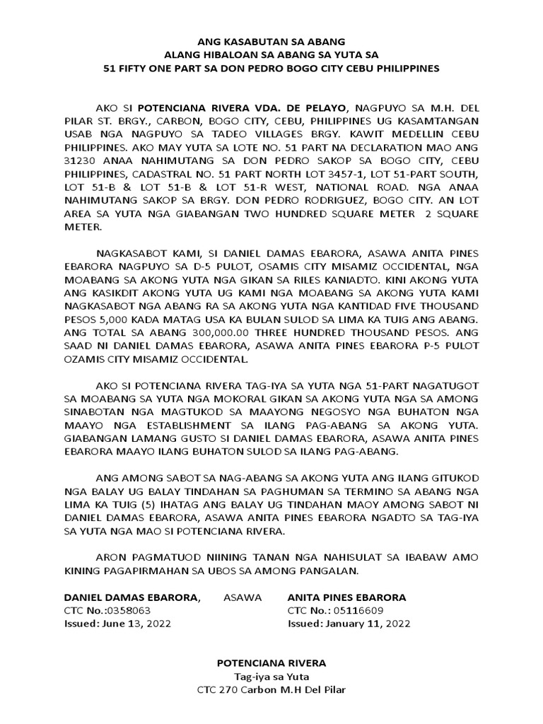 Ang Kasabutan Sa Abang | PDF