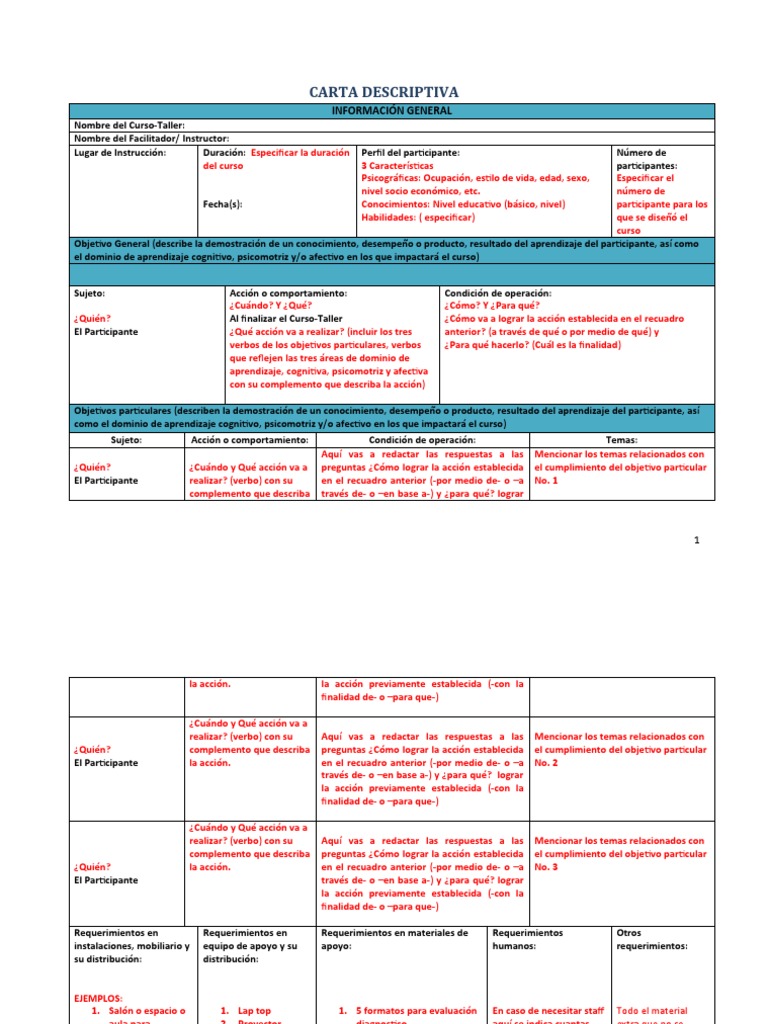 Carta Descriptiva Editable | Descargar gratis PDF | Evaluación ...