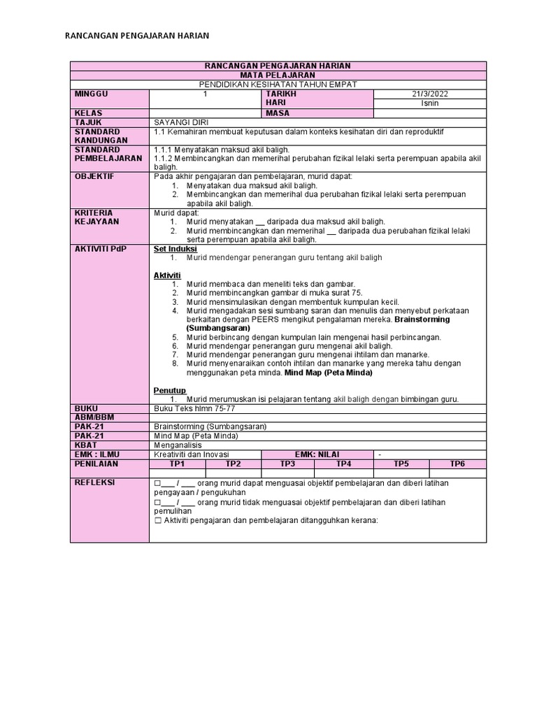 RPH PK Tahun 4 | PDF