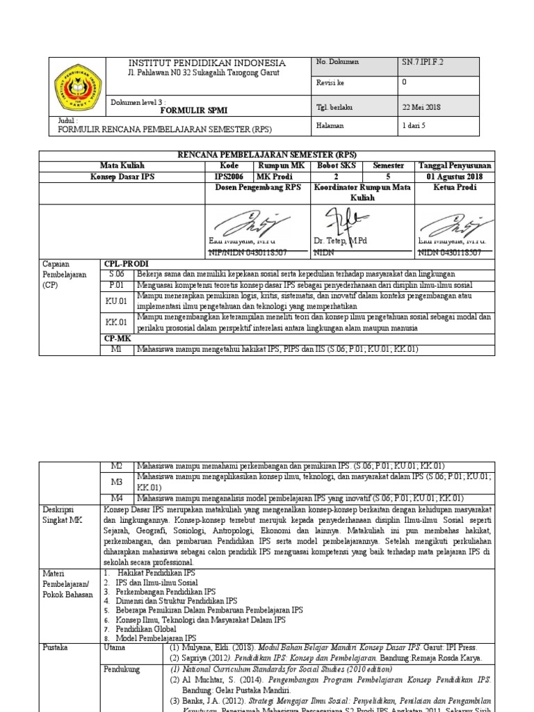 RPS Konsep Dasar IPS | PDF