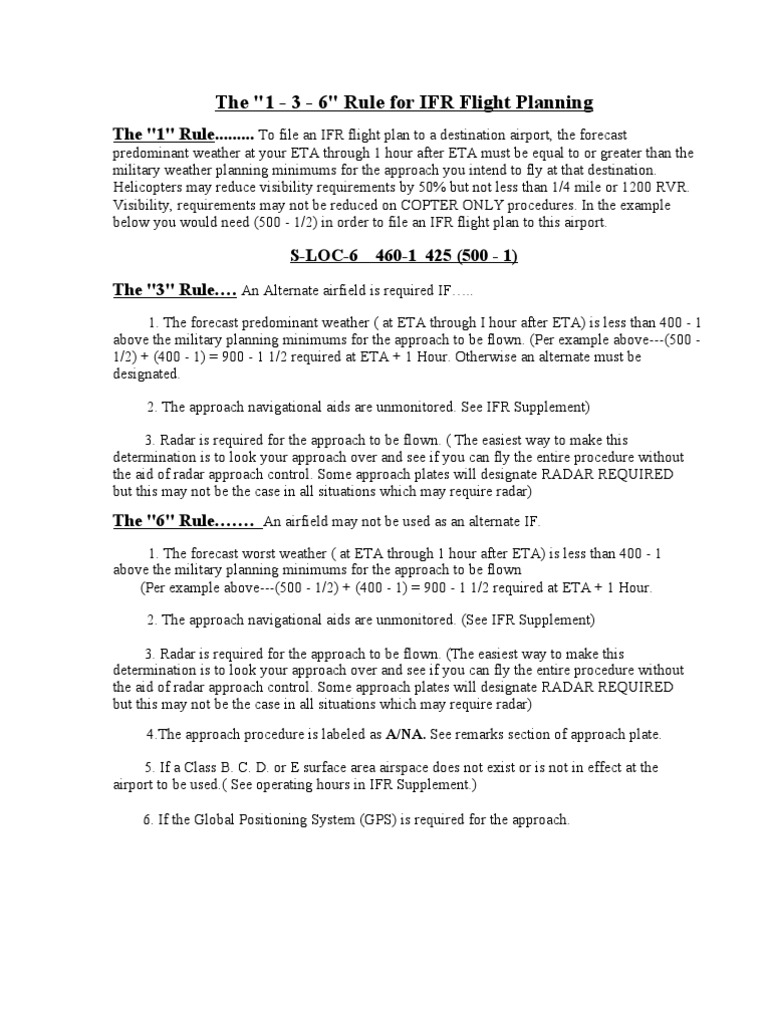 IFR 1-3-6 Flight Planning Rules | PDF | Instrument Flight Rules ...