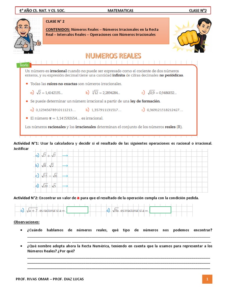 4 Año - CLASE N2 - Numeros Reales - Irracionales en La Recta Real - Intervalo Real - Operaciones ...