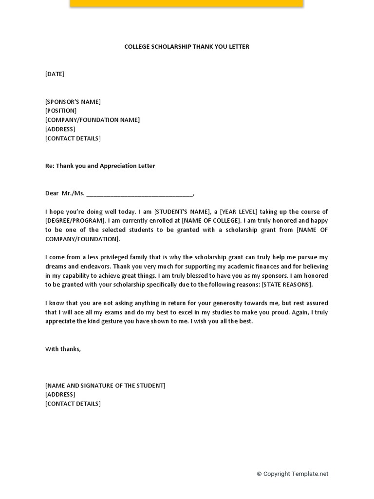 College Scholarship Thank You Letter | PDF