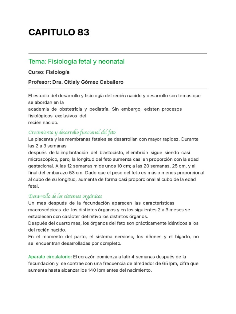Resumen Guyton y Hall CAPITULO 83 | PDF | Feto | El embarazo