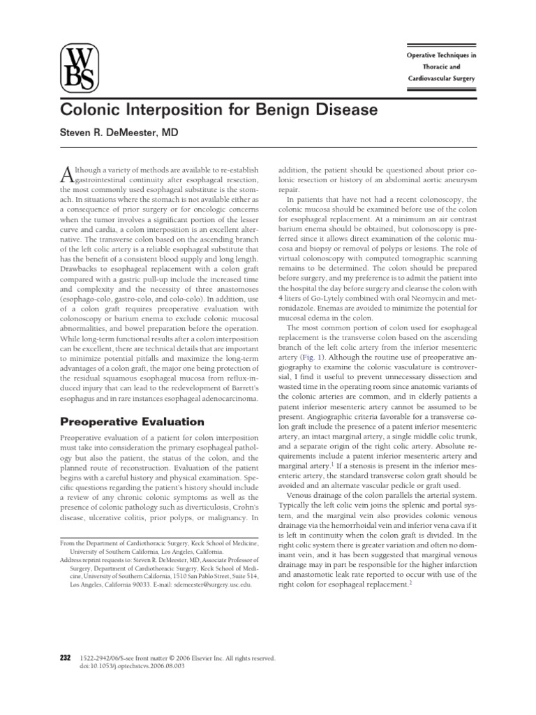 Colonic Interposition For Benign Disease | PDF | Esophagus | Stomach