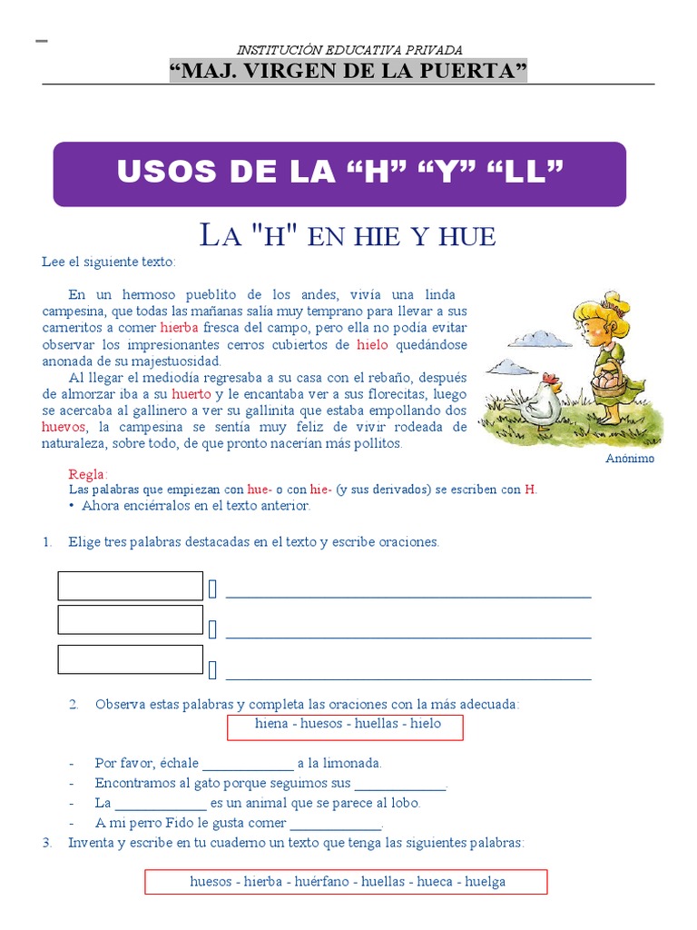 Uso de La H Y LL para Cuarto Grado de Primaria | PDF