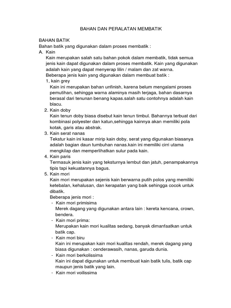 Panduan Bahan & Alat Membatik | PDF | Griya & Taman