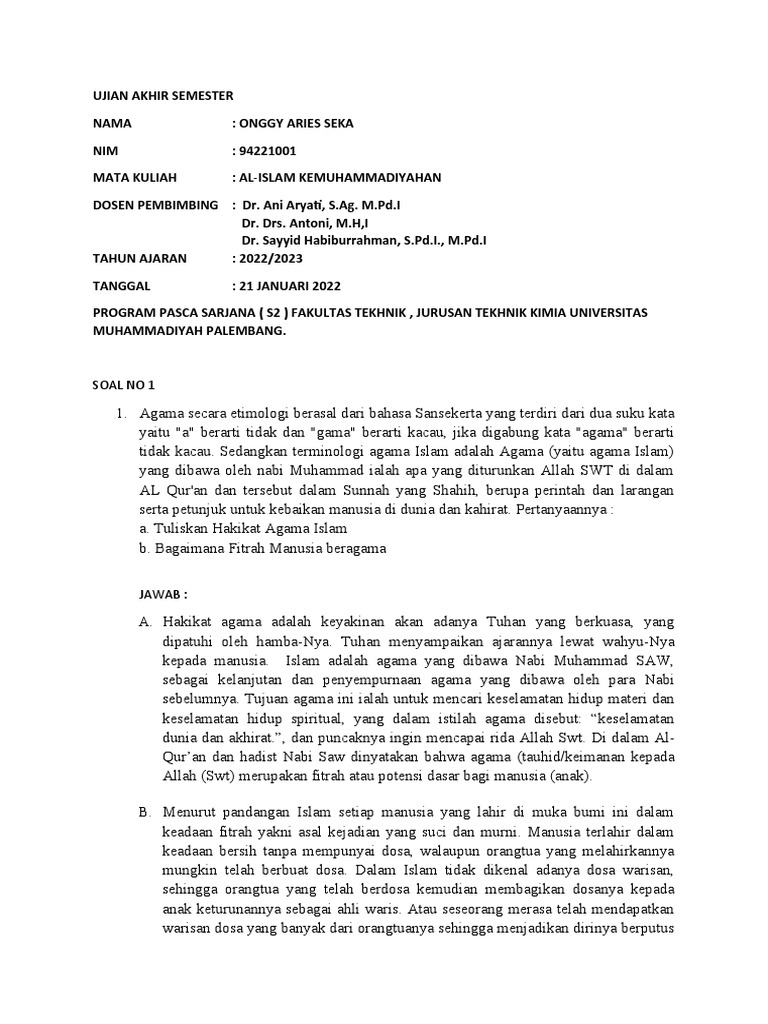 Soal No 1 Dan 2 Uas Aik Onggy Aries Seka 94221001 | PDF