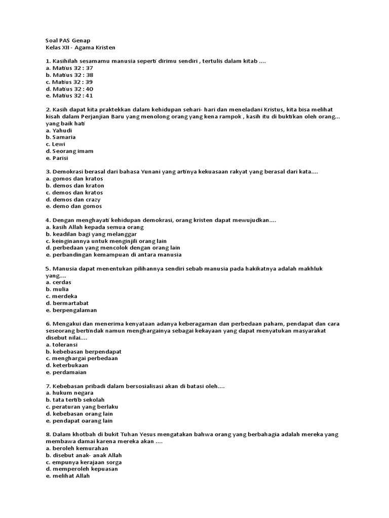 Soal Pas Genap Pak Kelas Xii | PDF | Agama & Spiritualitas