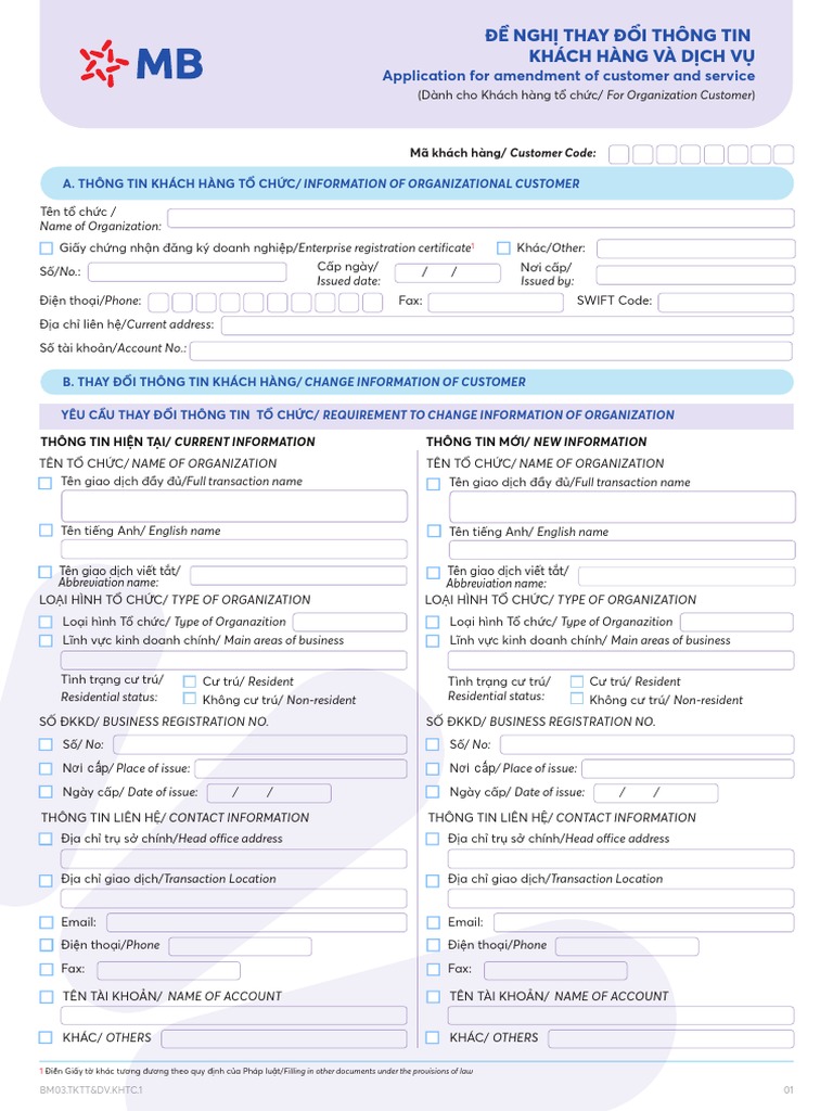 BM03.TKTT - DV - KHTC.1 (Thay Đôi TT DV) | PDF