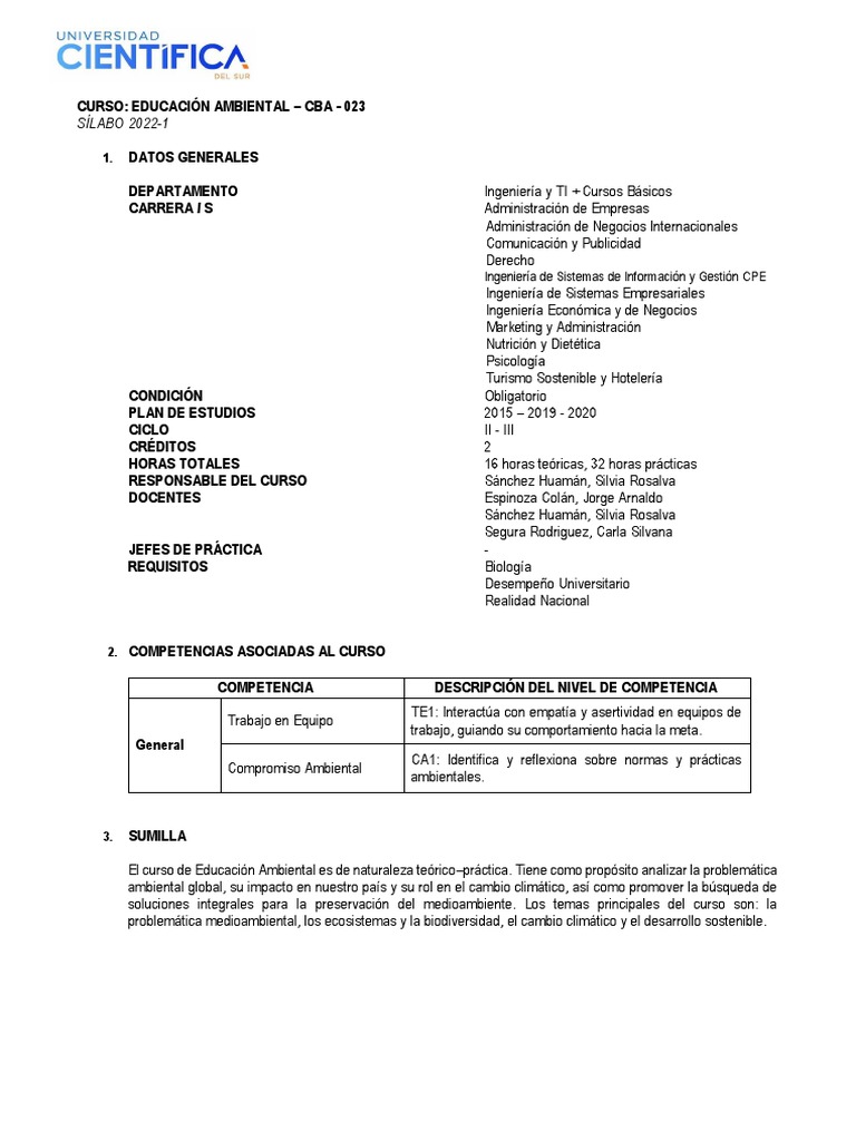 Educacion Ambiental - Cba-023-2022-1 - V2 | PDF | Sustentabilidad ...