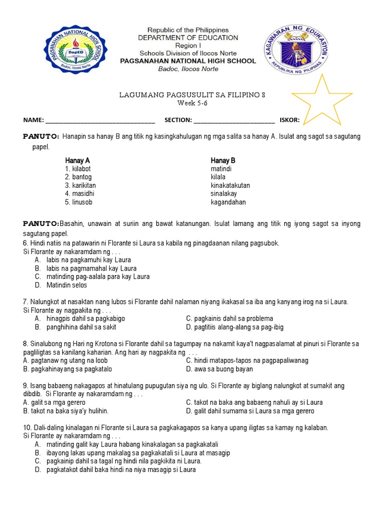 Lagumang Pagsusulit Sa Filipino 8-q4 | PDF