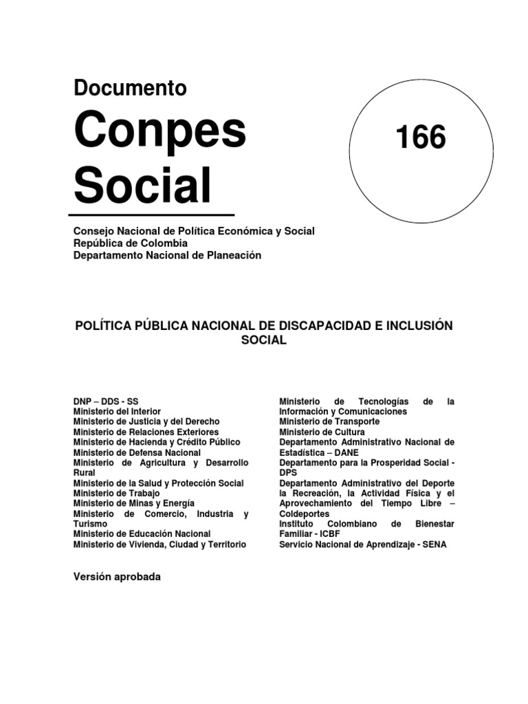 Conpes 166 de 2013pdf | PDF | Igualdad social | Invalidez