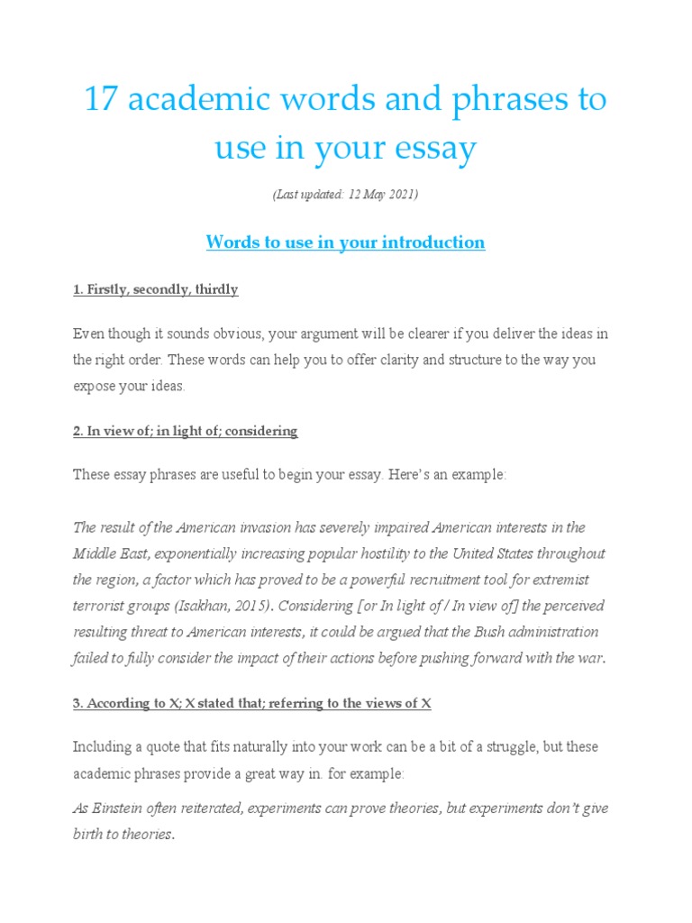Essential Academic Phrases for Essays | PDF | Essays | Argument