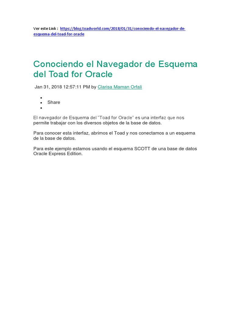 Esquema Del Navegador de Toad For Oracle | PDF | Interfaces gráficas de ...