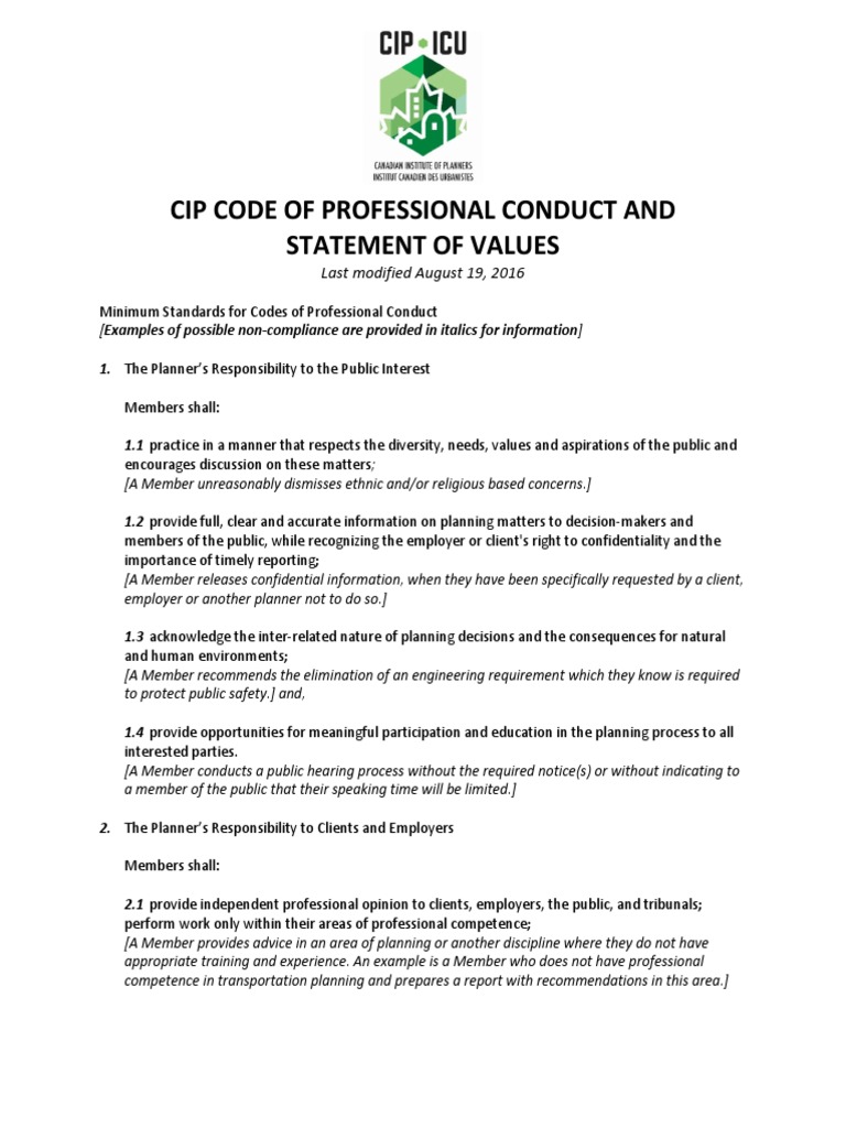 Cip Code of Professional Conduct | PDF | Employment | Confidentiality