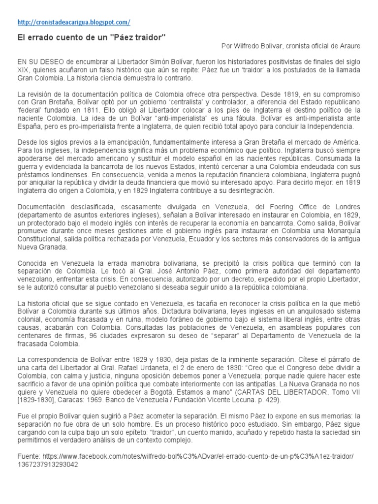 El Errado Cuento de Un Páez Traidor | PDF | Venezuela | Colombia
