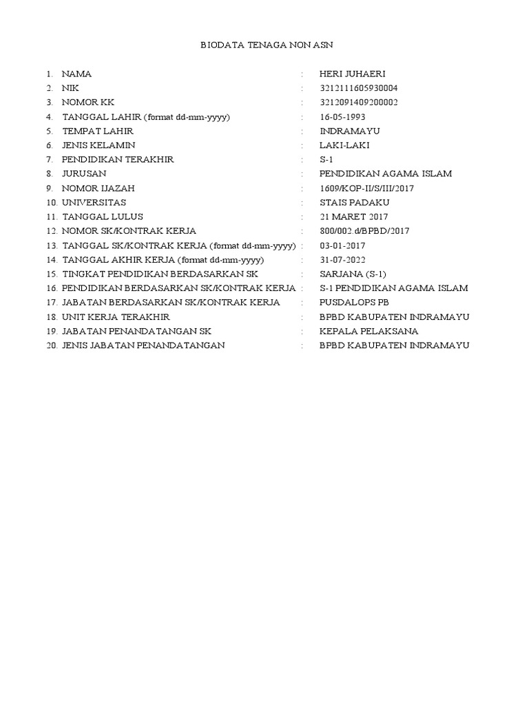 Form Biodata Heri | PDF | Perjalanan