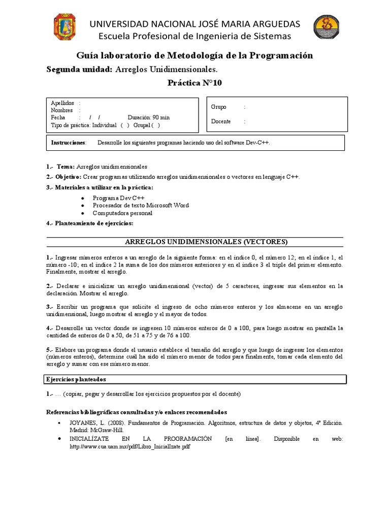 Guia de Laboratorio - Arrays | PDF | Estructura de datos de matriz ... Guia de Laboratorio - Arrays | PDF | Estructura de datos de matriz ...