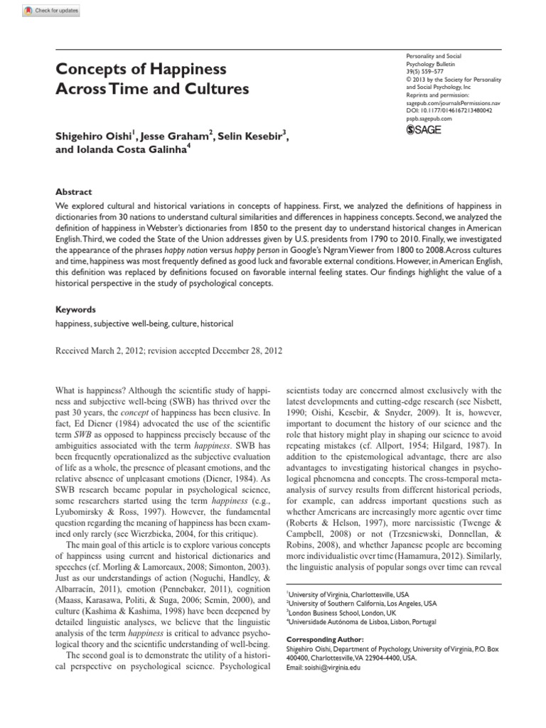 Concepts of Happiness Across Time and Culture. Personality and Social Psychology Bulletin ...