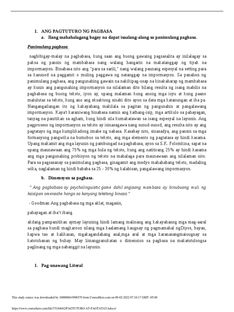 Ang Pagtuturo NG Pagbabasa | PDF