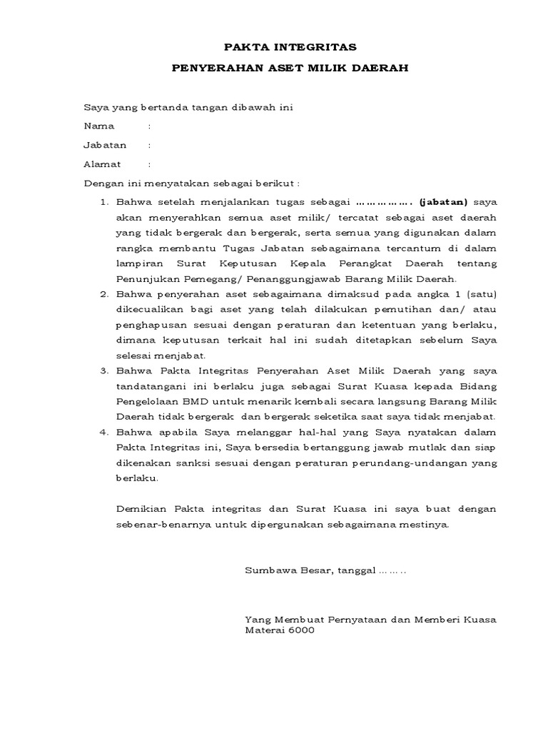 Pakta Integritas Pdf