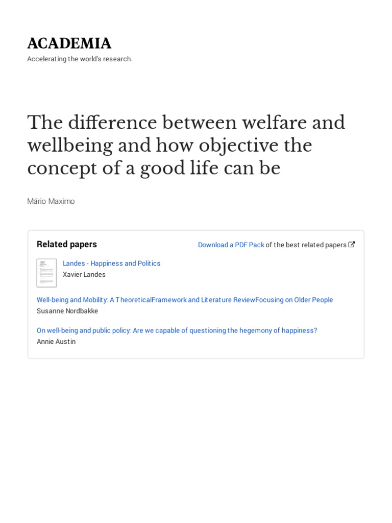 Welfare vs. Wellbeing: A New Perspective | PDF | Well Being | Happiness