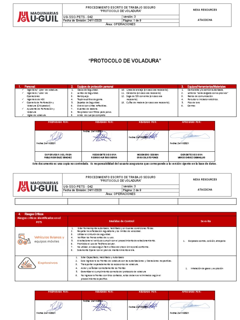UG-SSO-PETS-042 PROTOCOLO DE VOLADURA - Rev.03 | PDF