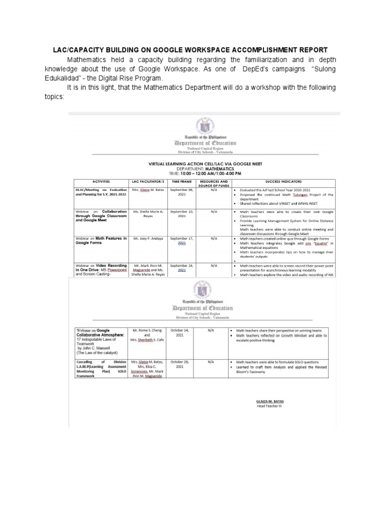LAC_Capacity Building Accomplishment Report | PDF | Cognition | Learning