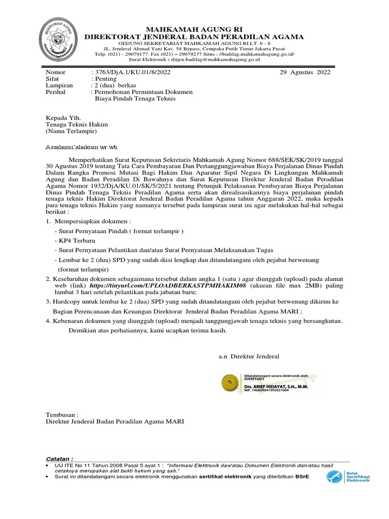 TTD ELEKTRONIK Surat Permohonan Permintaan Dokumen Biaya Pindah TPM HAKIM TGL 23 AGT 2022 2022 ...
