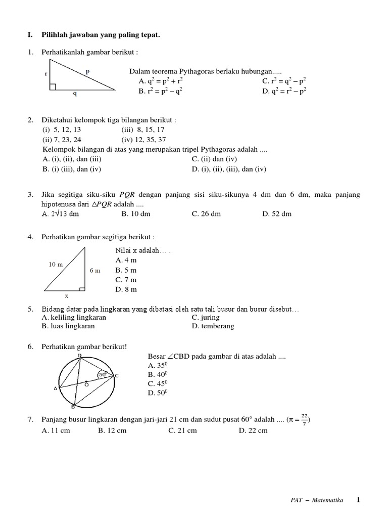 Soal PAT MTK Kelas 8 K13 | PDF | Metode & Bahan Ajar