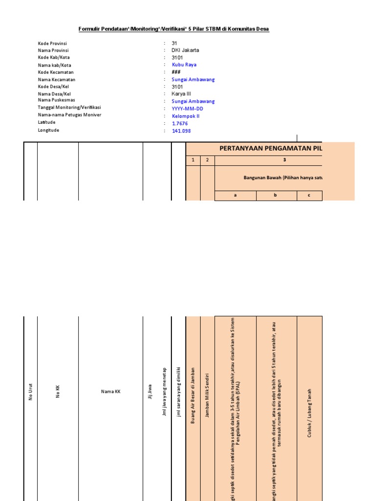 Template Pengisian 5 Pilar STBM (E-Monev) | PDF