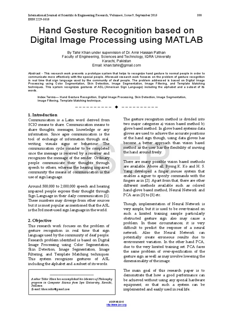 Hand Gesture Recognition Based On Digital Image Processing Using MATLAB | PDF | Color | Vision