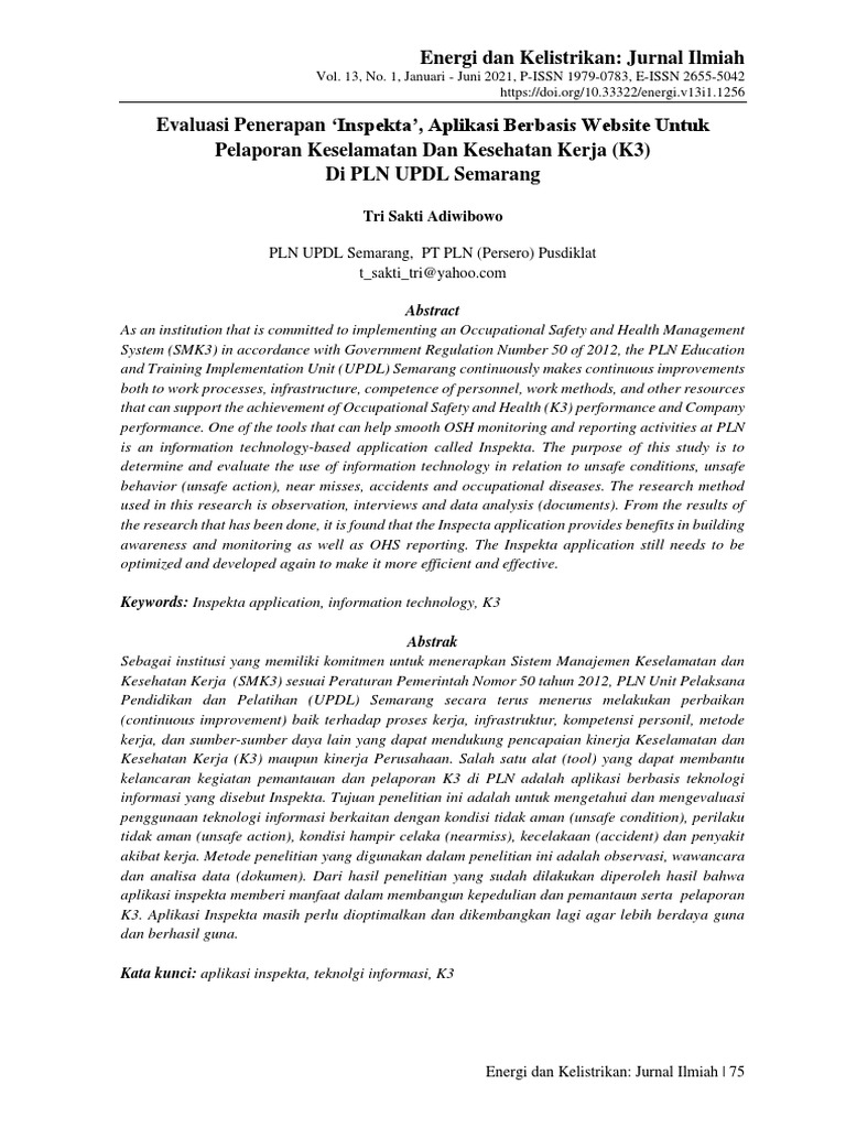 Energi Dan Kelistrikan: Jurnal Ilmiah: PLN UPDL Semarang, PT PLN (Persero) Pusdiklat | Download ...