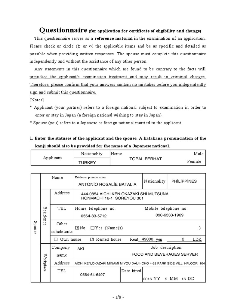 Questionnaire | PDF | Marriage | Annulment