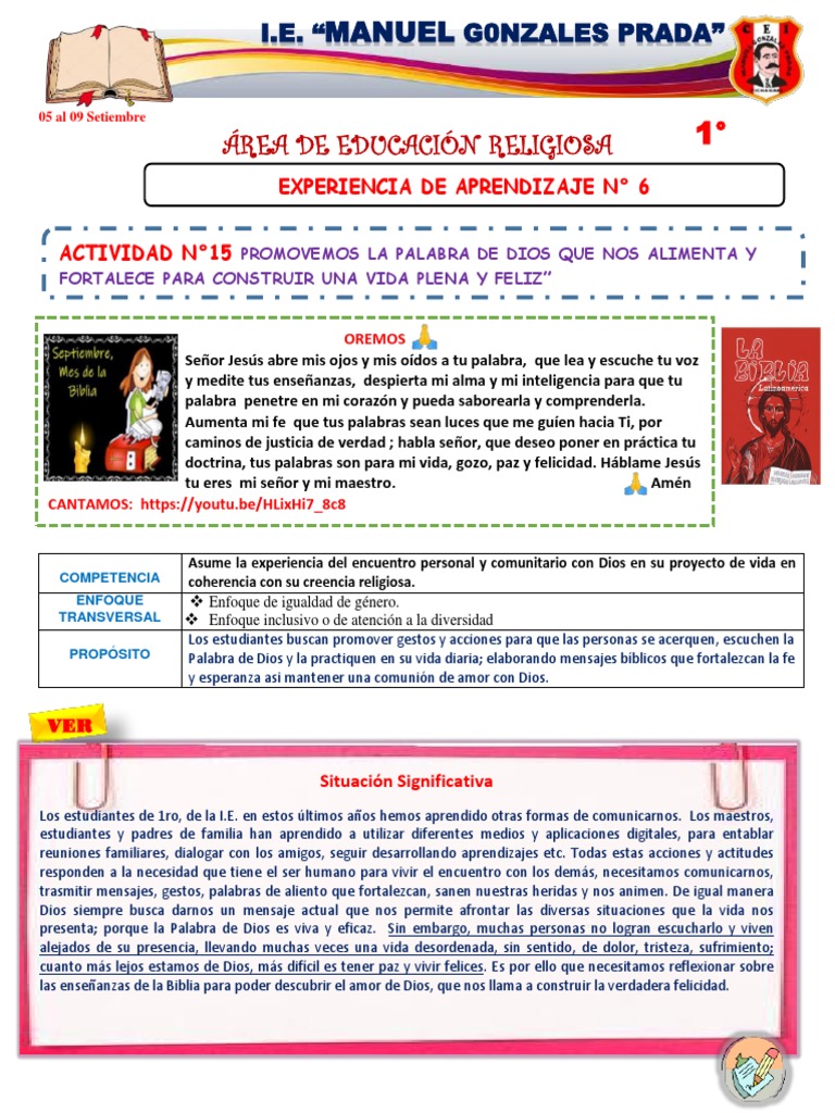 Act. Exp. 6 Grado 1° | PDF | Dios | Biblia