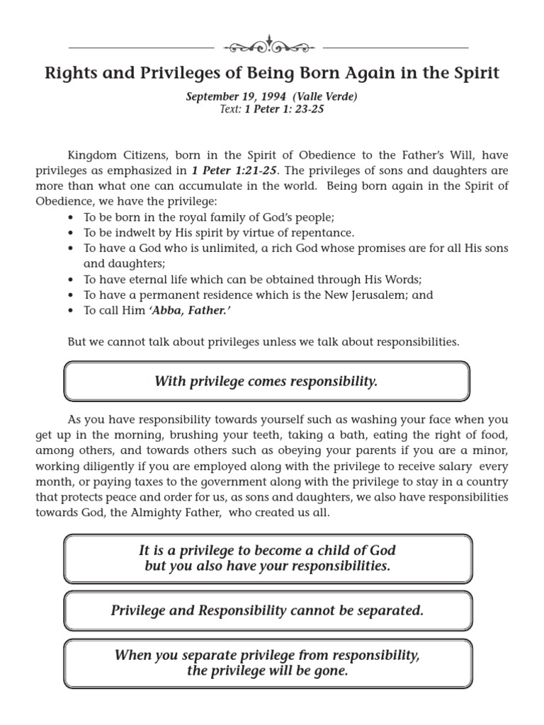 Privileges and Responsibilities of Believers | PDF | Born Again | God