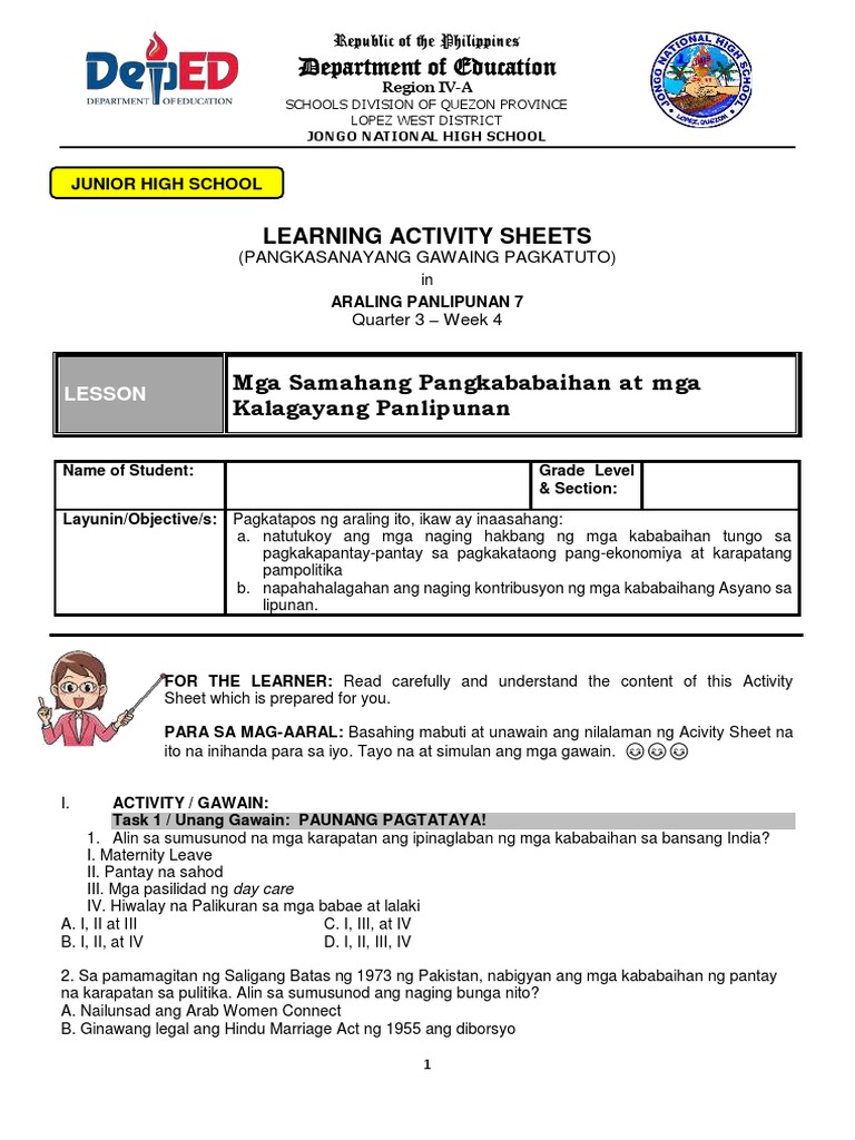 LEARNING ACTIVITY SHEETS w4 | PDF
