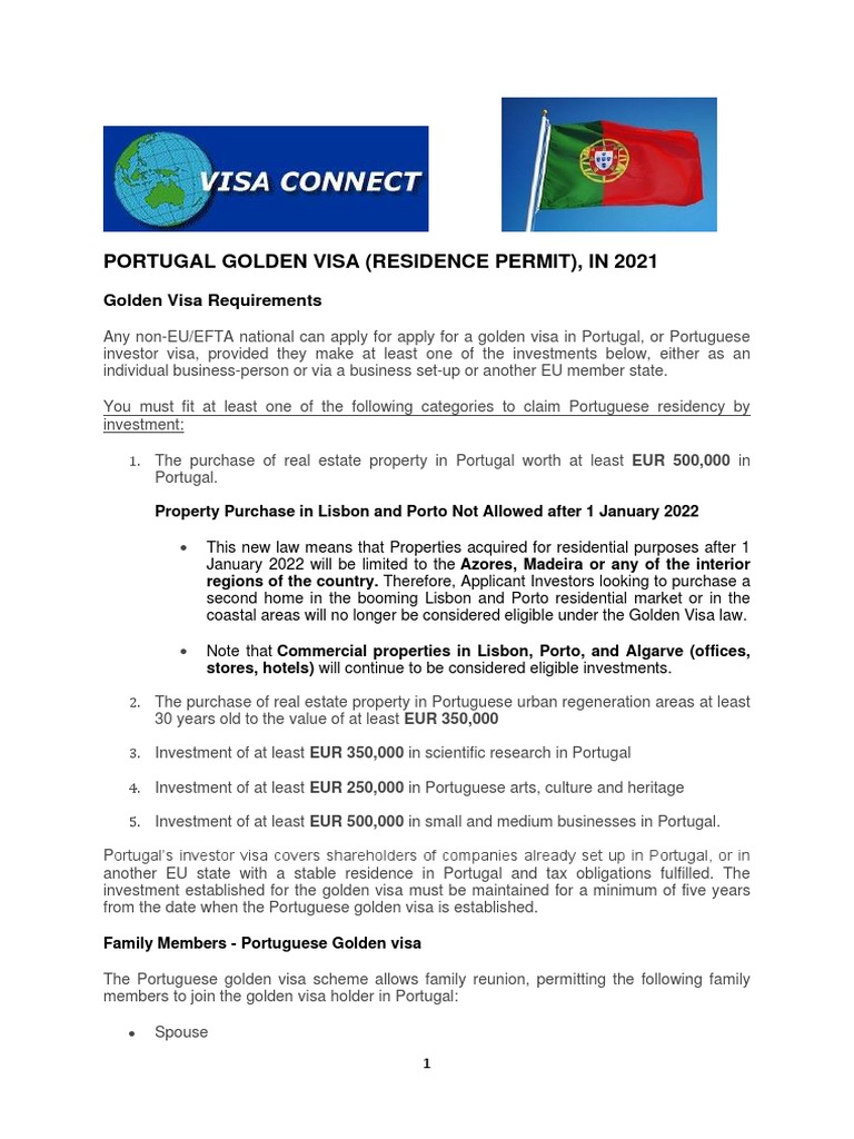 Portugal Golden Residence Permit Visaconnect | PDF | Travel Visa | Portugal