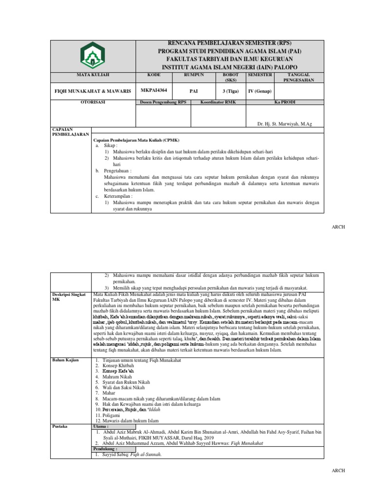 RPS Fiqhi Munakahat Dan Mawaris 2021-2022 | PDF
