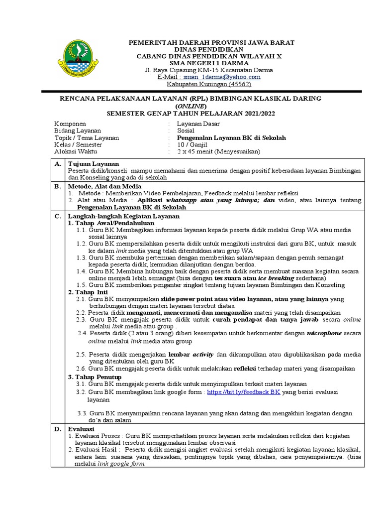 RPL Pengenalan Layanan BK Di Sekolah | PDF