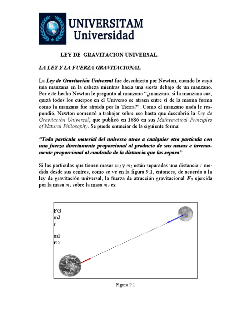 Ley de Gravitacional Universal | PDF | Fuerza | Masa