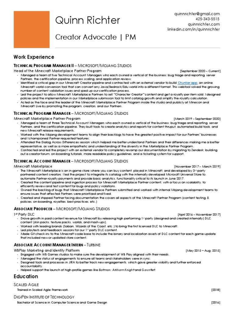 Quinn Richter Resume | PDF | Minecraft | Microsoft