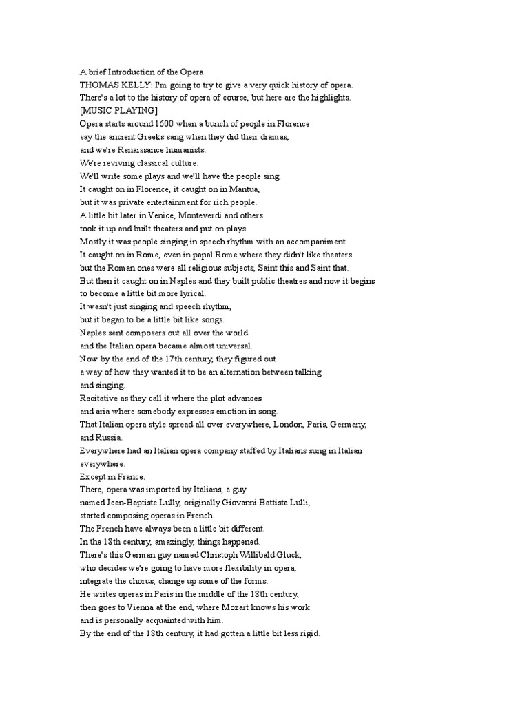A Brief Introduction of The Opera | PDF | Opera | Vocal Music