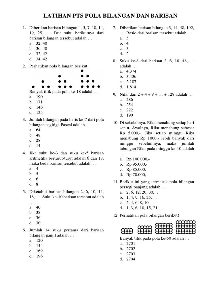 Latihan PTS Pola Bilangan | PDF