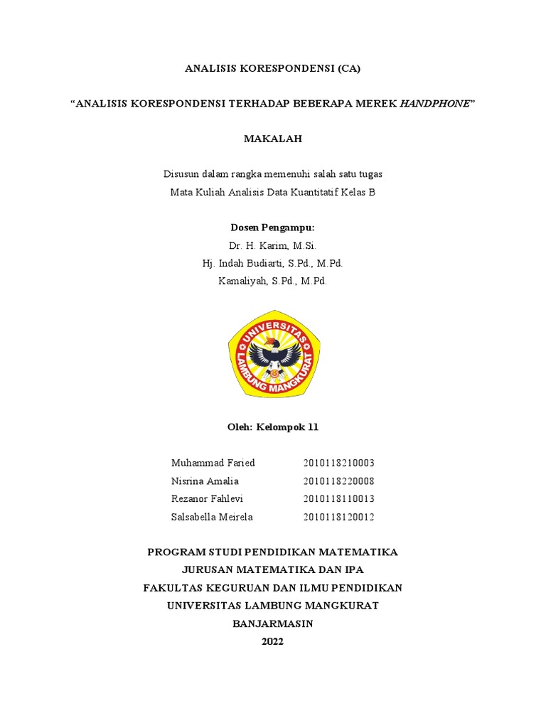 Analisis Korespondensi Merek Handphone | PDF | Metode & Bahan Ajar ...