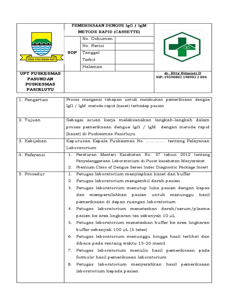 8.1.1.1 SOP PEMERIKSAAN DENGUE IgG IgM METODE RAPID (CASSETTE) | PDF