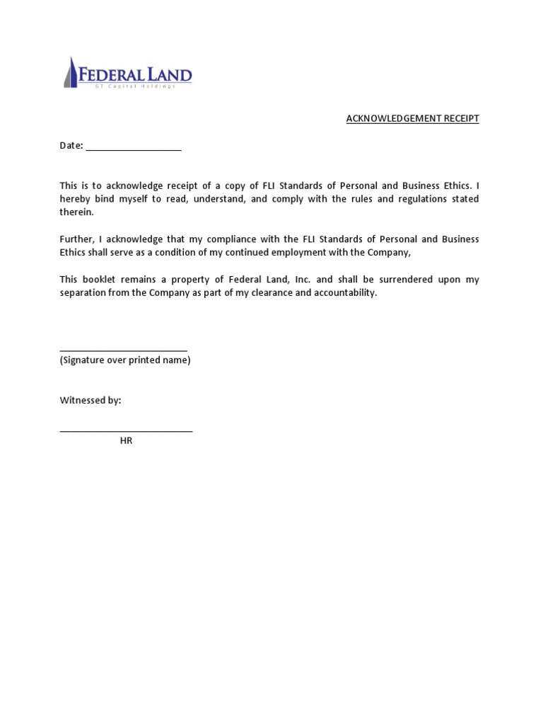Acknowledgement Receipt - FLI | PDF | Law