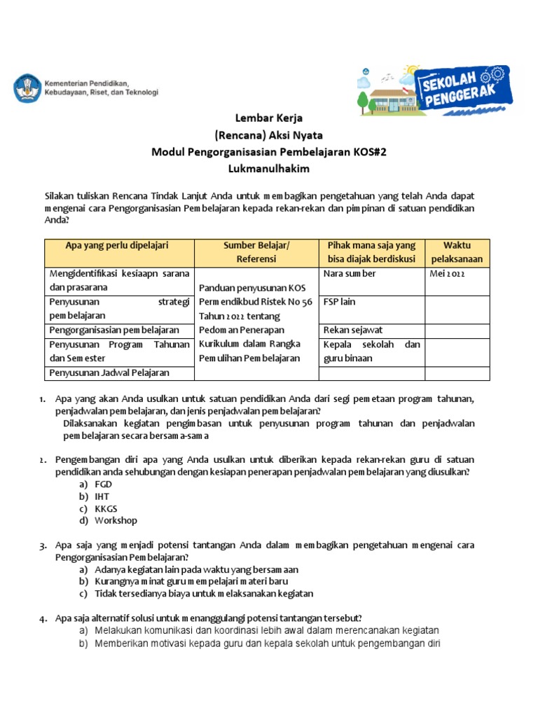 LK Rencana Aksi Nyata KOS#2 - Lukmanulhakim | PDF