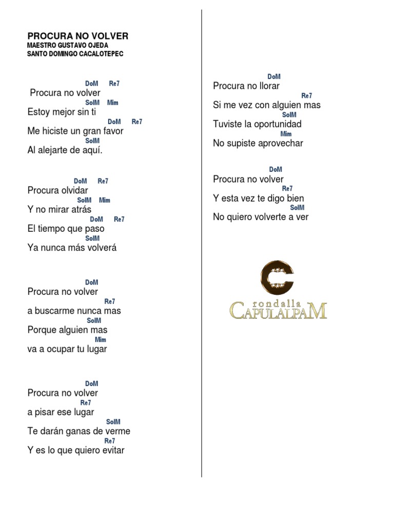 Procura No Volver: Letra y Acordes | PDF